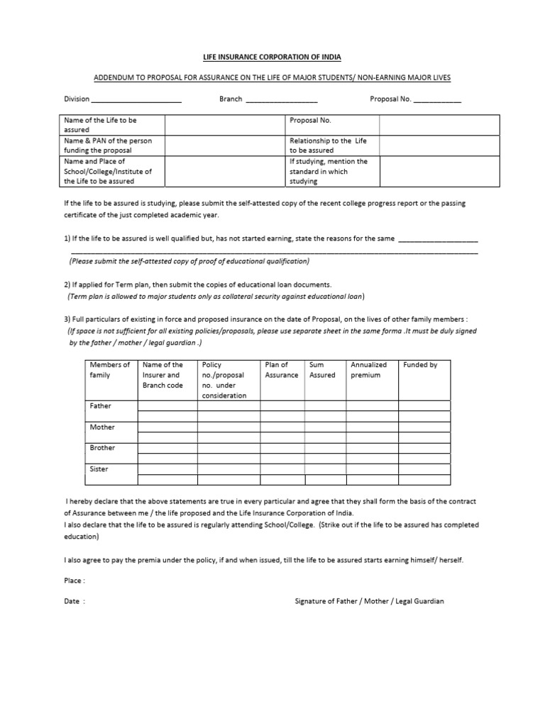 Major Student Addendum | PDF | Life Insurance | Insurance