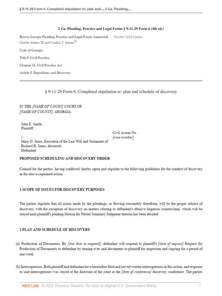 9-11-29 Form 6 Completed Stipulation Re Plan and Schedule of Discovery ...