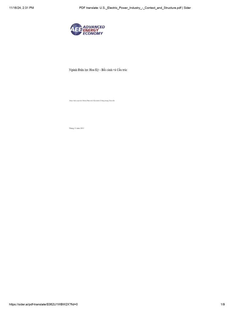 PDF Translate U.S. Electric Power Industry - Context and Structure ...
