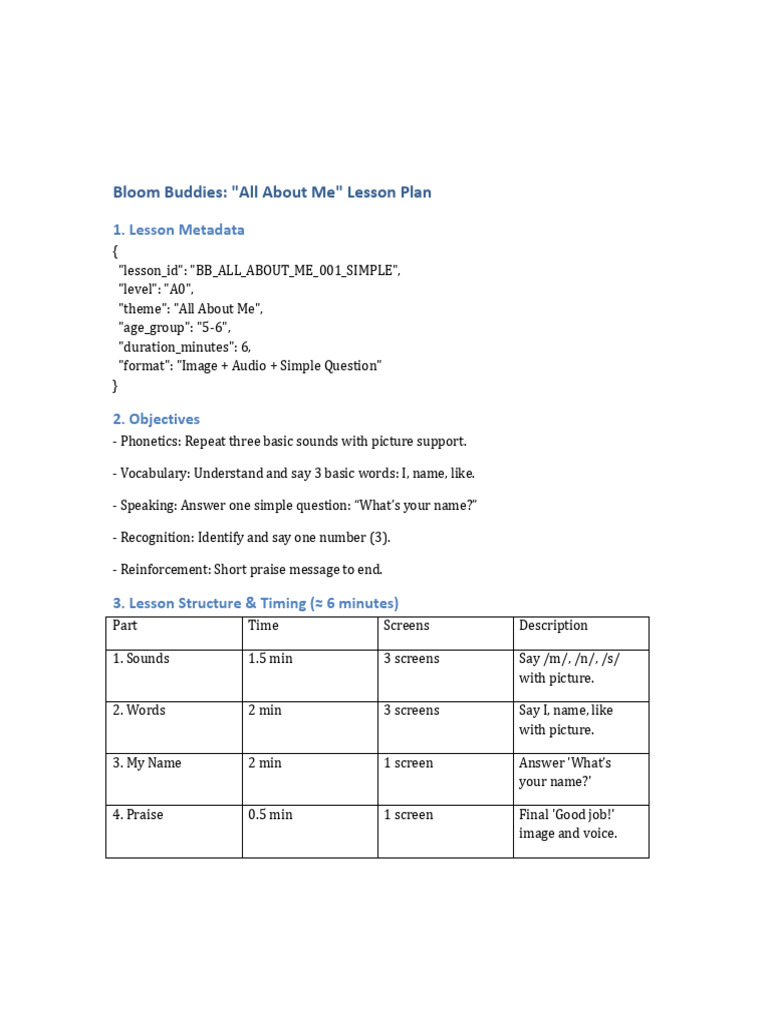 Bloom Buddies Lesson Plan 6min Simplified | PDF