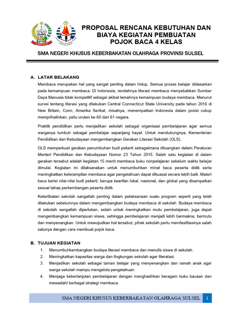 Rencana Pembuatan Pojok Baca Kelas | PDF