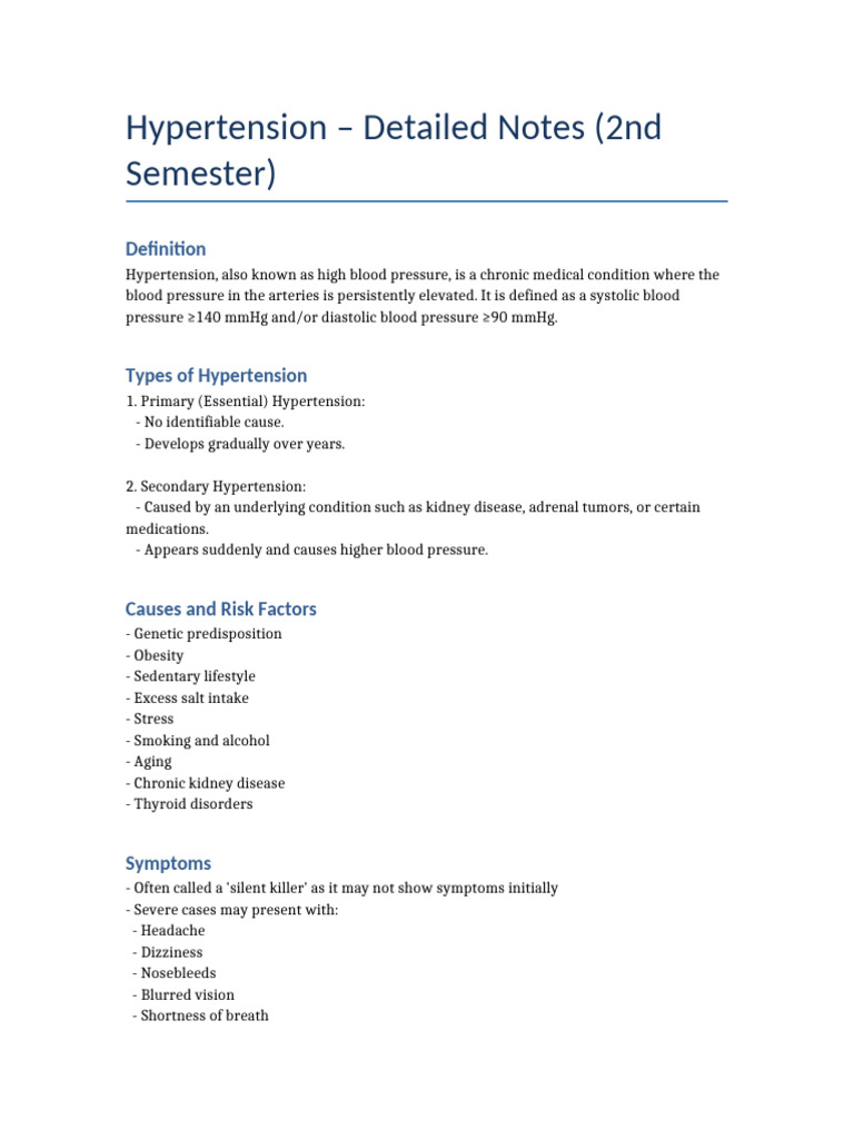 Hypertension Notes 2nd Sem | PDF