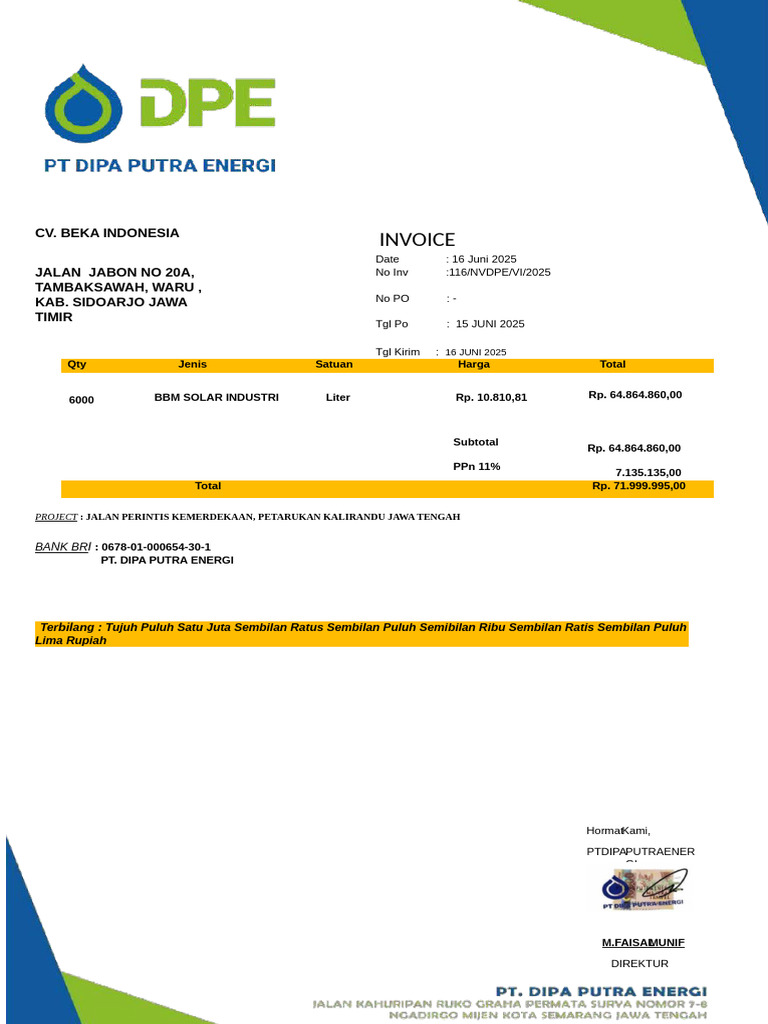 Invoice BBM Solar Industri CV Beka | PDF