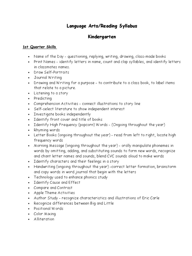 Kindergarten Syllabus | PDF | Phonics | Syllable