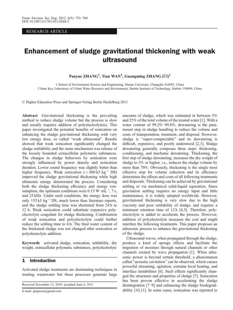 Enhancement of Sludge Gravitational Thickening With Weak | PDF