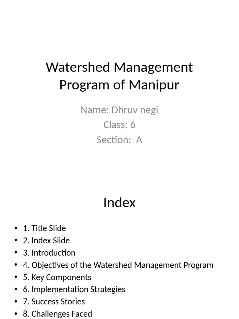 Watershed Management Program Manipur | PDF