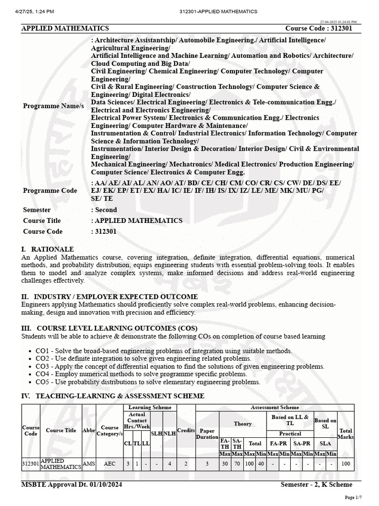 Applied Mathematics | PDF | Equations | Engineering