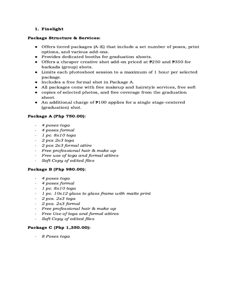 Graduation Photoshoot Package Overview | PDF
