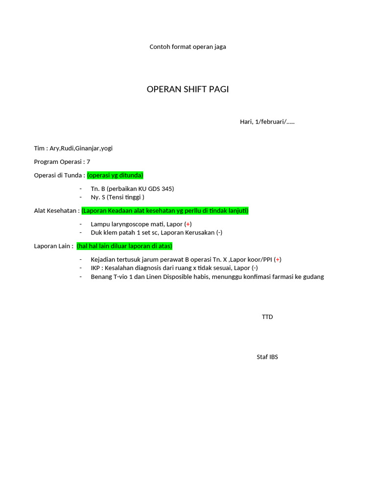 Contoh Format Operan Jaga | PDF