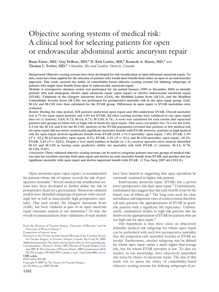 SVS Medical Scoring System | PDF | Interventional Radiology | Medicine