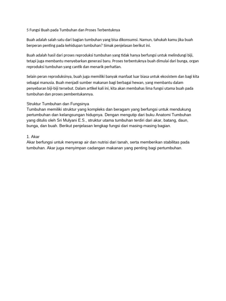 5 Fungsi Buah Pada Tumbuhan Dan Proses Terbentuknya | PDF