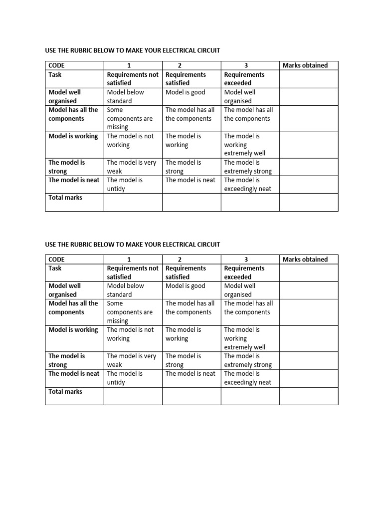 Grade 5 Rubric Electrical Circuit | PDF