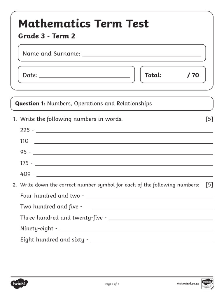 Za M 1744183791 Grade 3 Term 2 Mathematics Test Ver 1 | PDF | Linear ...