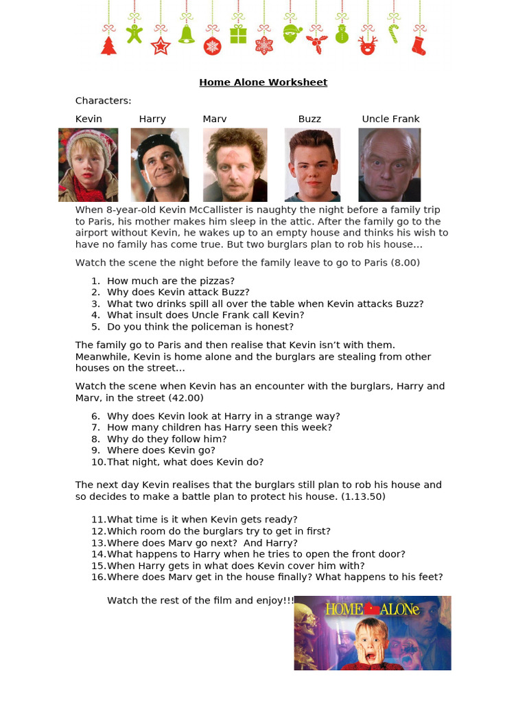 Home Alone Worksheet A2 - B1 | PDF