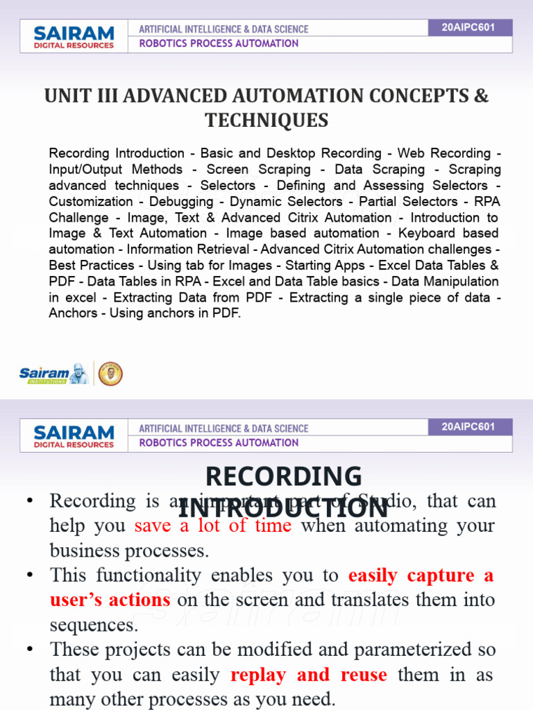 RPA UNIT III - 1st Half - Ppt. | PDF | Window (Computing) | Microsoft Excel