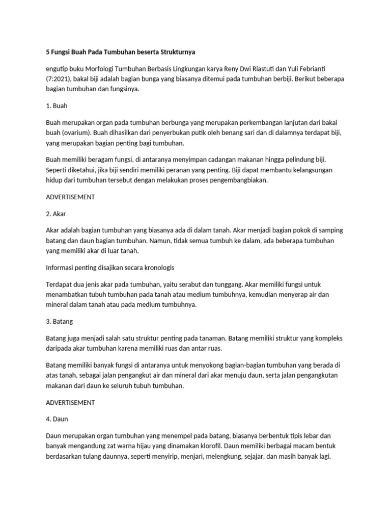 5 Fungsi Buah Pada Tumbuhan Beserta Strukturnya | PDF