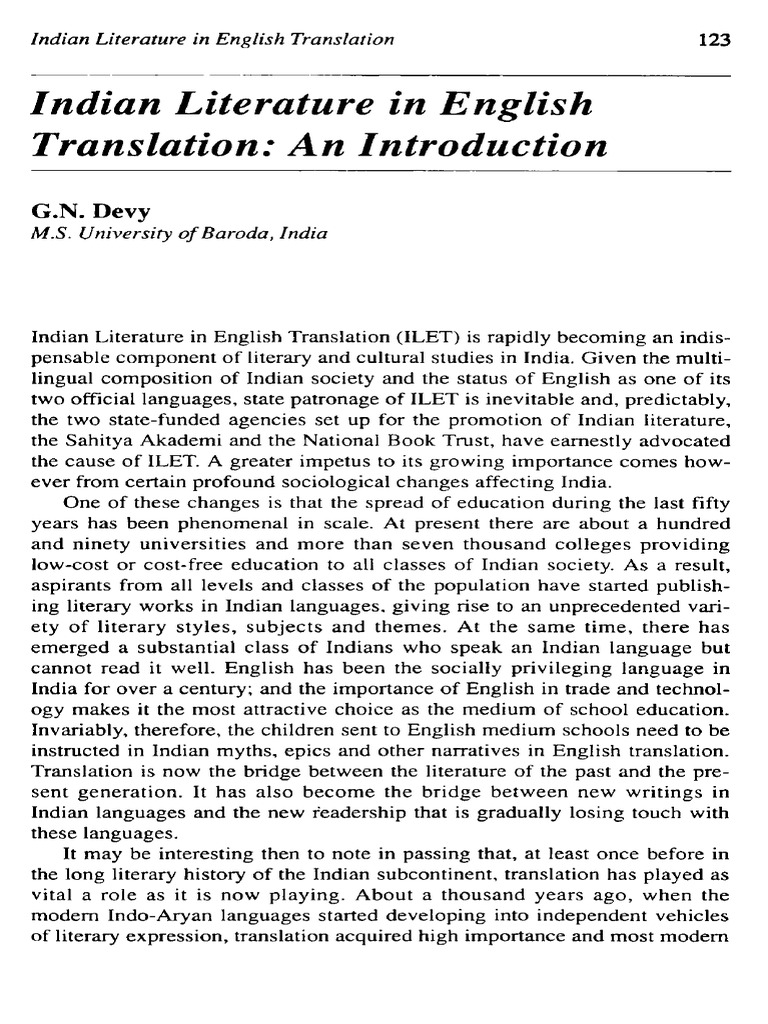 G N Devy 1993 - Indian Literature in English Translation - An ...