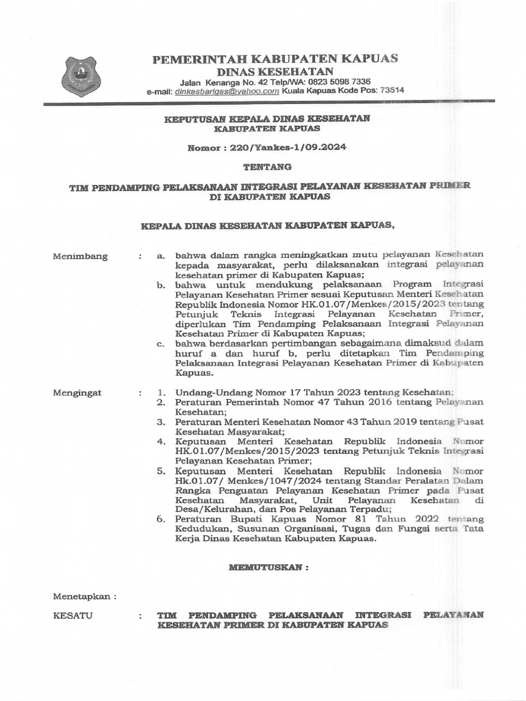 SK Tim Pendamping Ilp Kab Kapuas Tahun 2024 | PDF