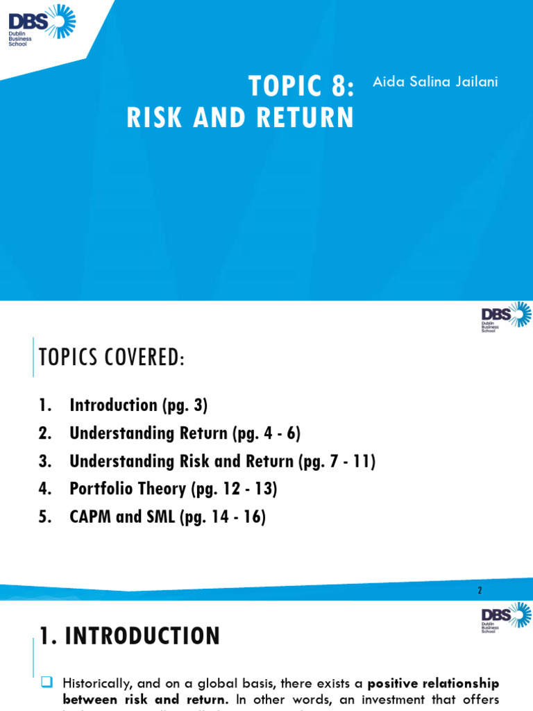 Topic 8 Risk and Return 0923 | PDF | Capital Asset Pricing Model ...
