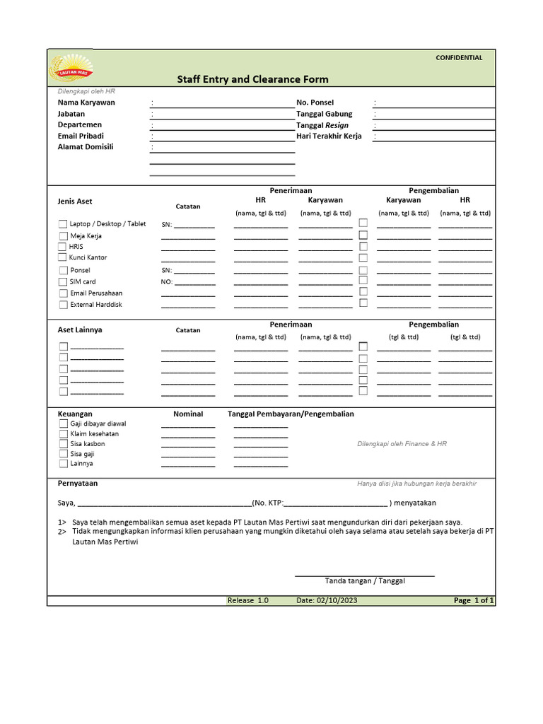 Contoh Staff Entry Clearance Form | PDF