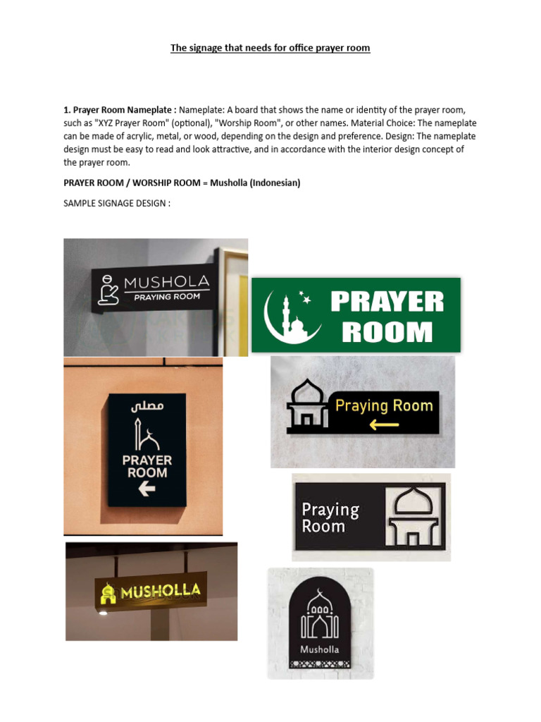 Prayer Room Signage Guidelines | PDF