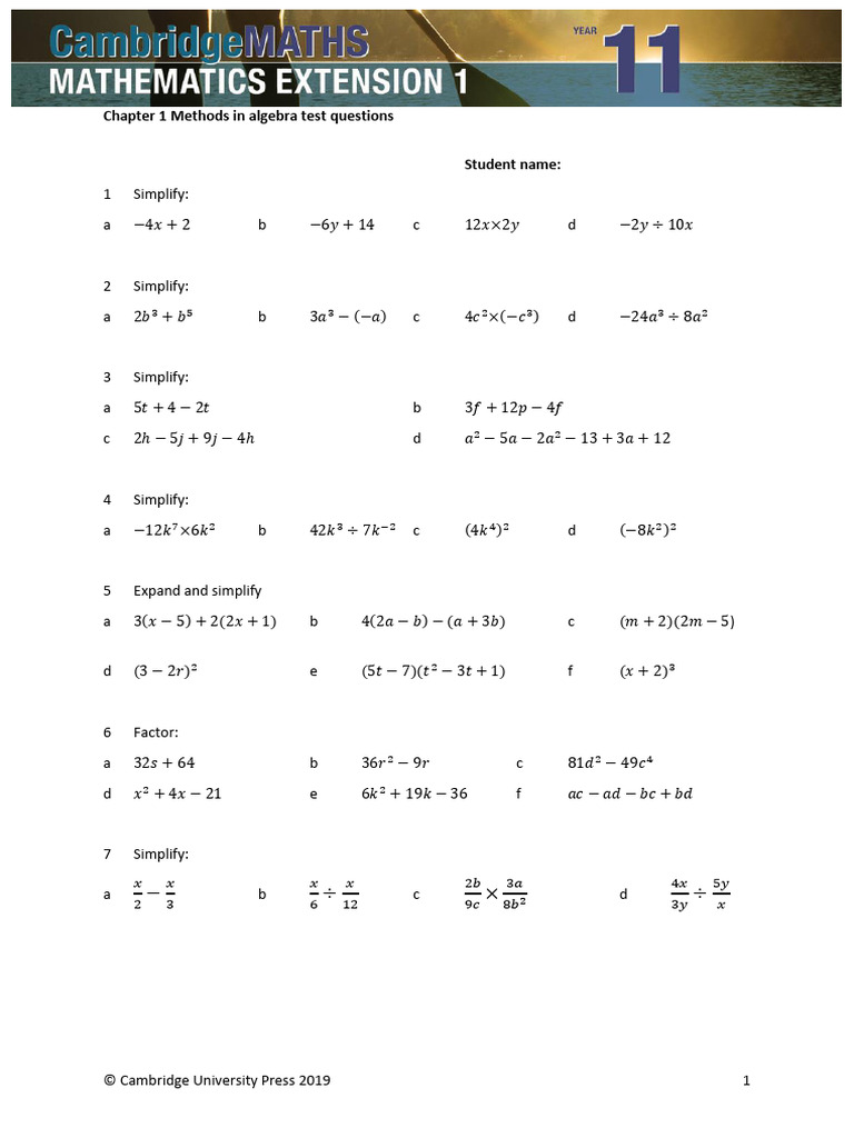 Chapter-1-Test Cambridge 11 | PDF | Algebra | Abstract Algebra
