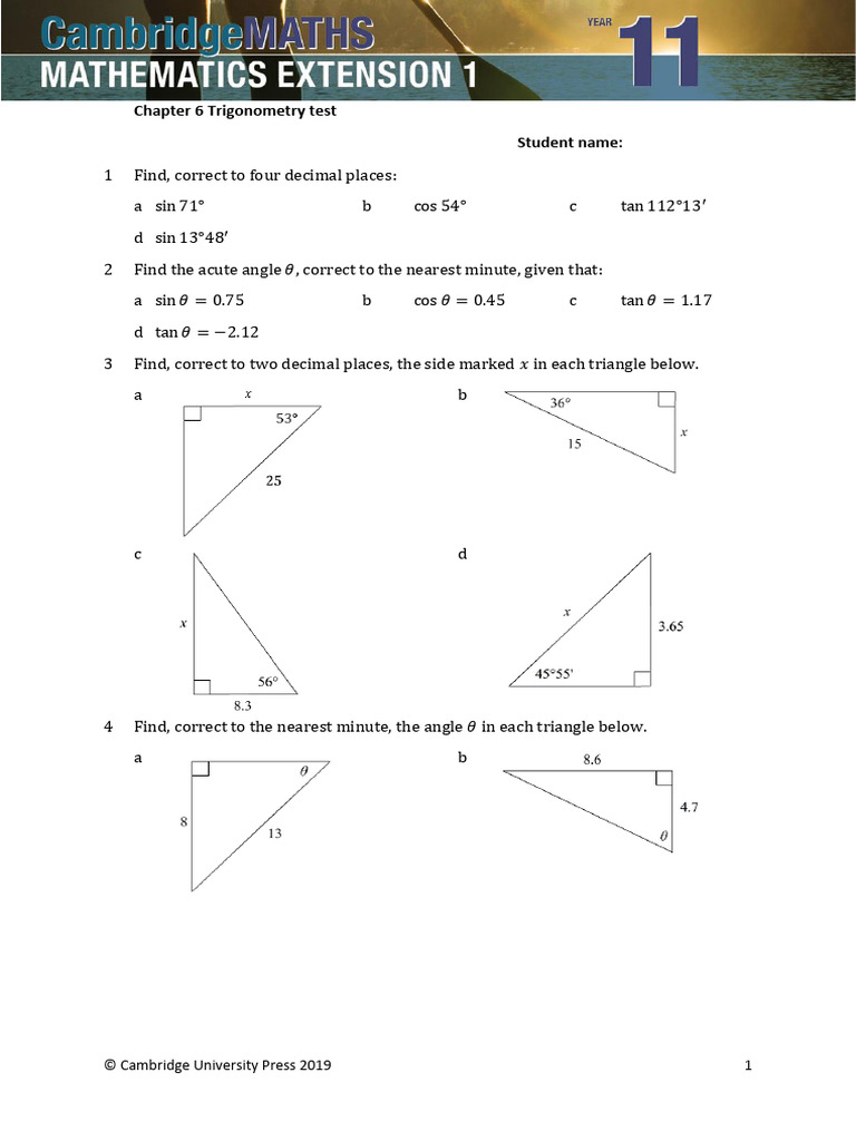 Chapter-6-Test Cambridge 11 | PDF | Trigonometric Functions | Discrete ...