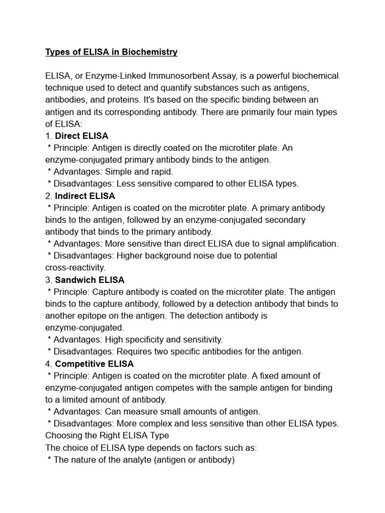 Types of ELISA Techniques Explained | PDF