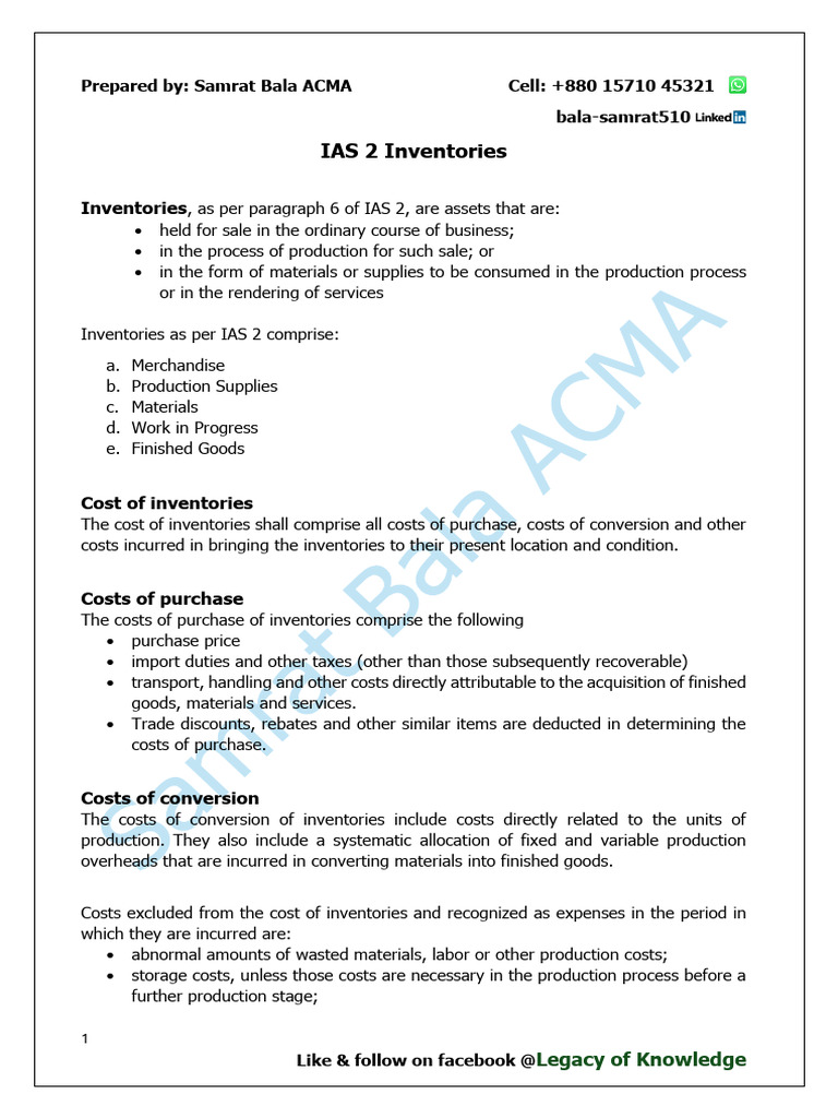 IAS 2 Inventories Summary Notes With Example | PDF | Inventory | Business