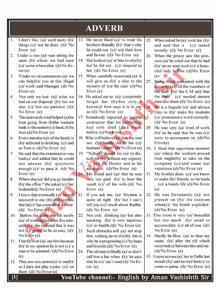 Adverb Sheet | PDF