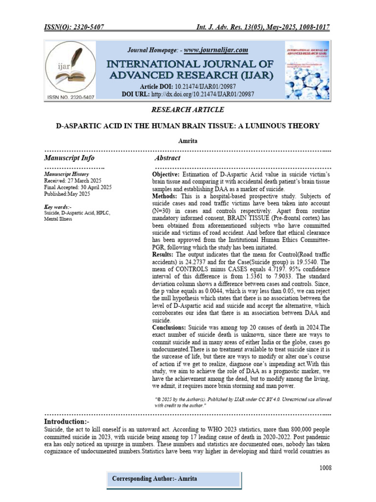 D-Aspartic Acid in The Human Brain Tissue: A Luminous Theory | PDF | Synapse | High Performance ...
