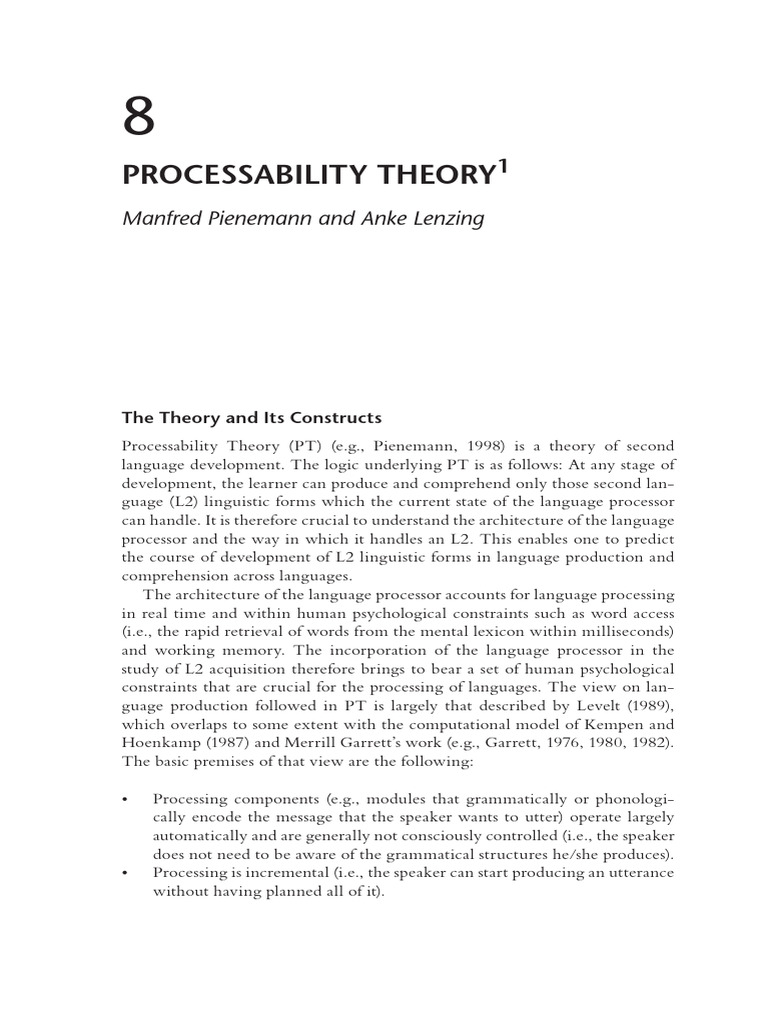 Understanding Processability Theory in L2 Acquisition | PDF ...