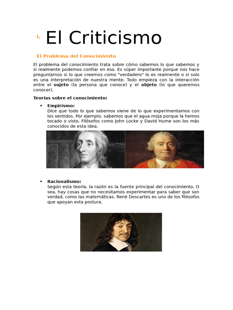 El Criticismo Kantiano | PDF | Conocimiento | Immanuel Kant