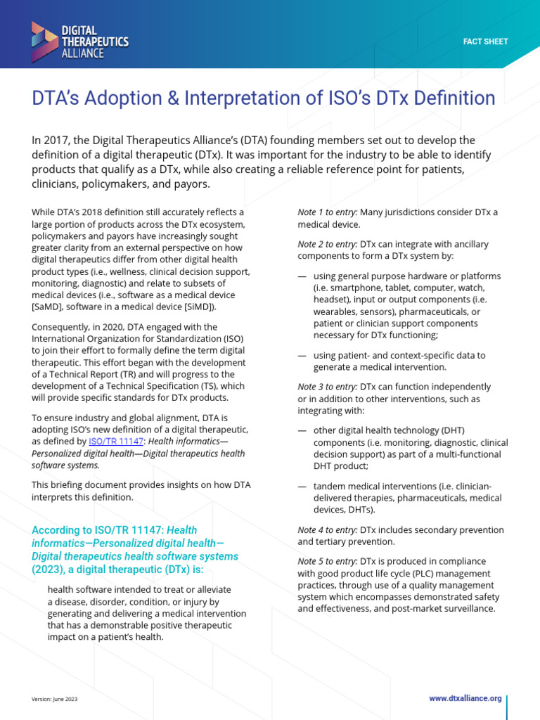 DTA FS New DTX Definition | PDF | Medical Device | Medical Diagnosis