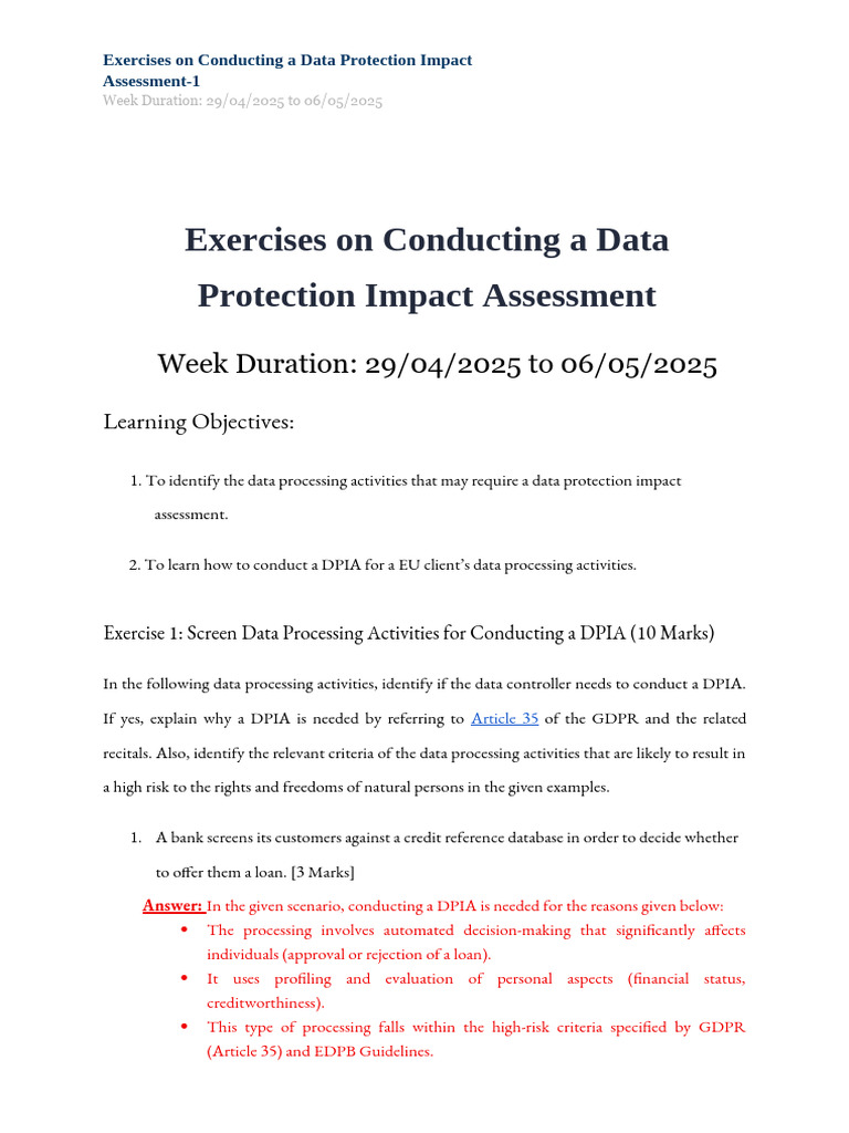 Data Protection Impact Assessment Exercises | PDF | Closed Circuit ...