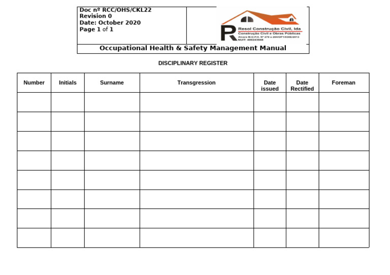 9.22 Disciplinary Register MUKOQUE | PDF