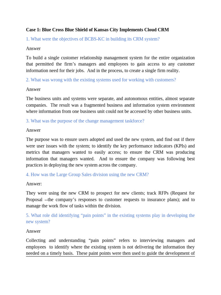 BCBS-KC Cloud CRM & NASA Project Insights | PDF | Customer Relationship ...