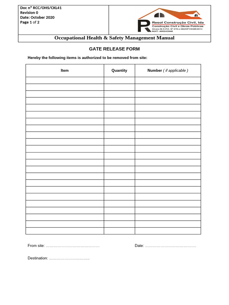 9.41 Gate Release Form | PDF