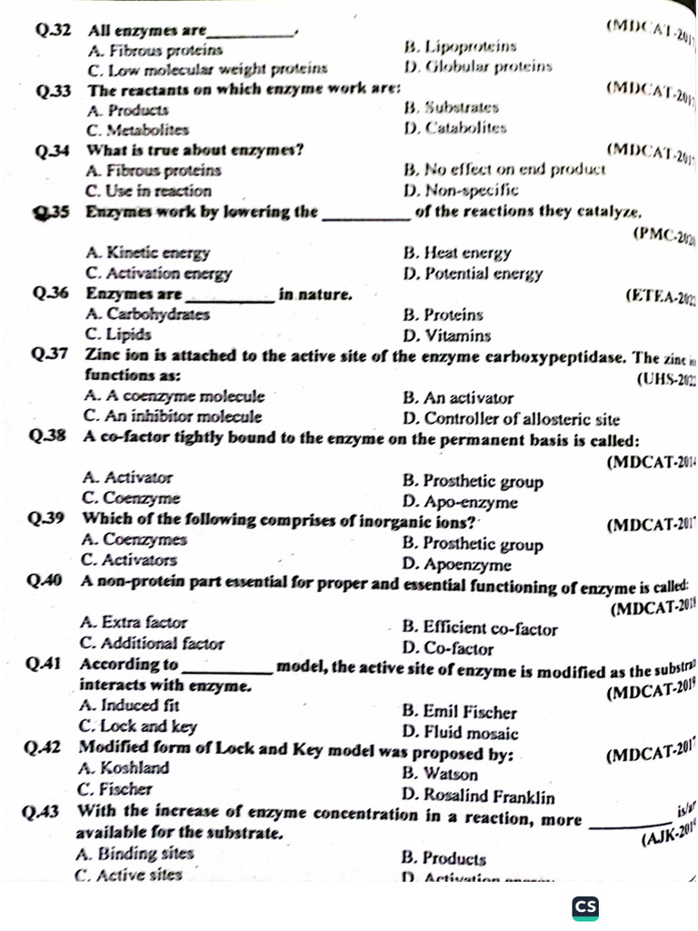 Enzymes Practice Sheet | PDF