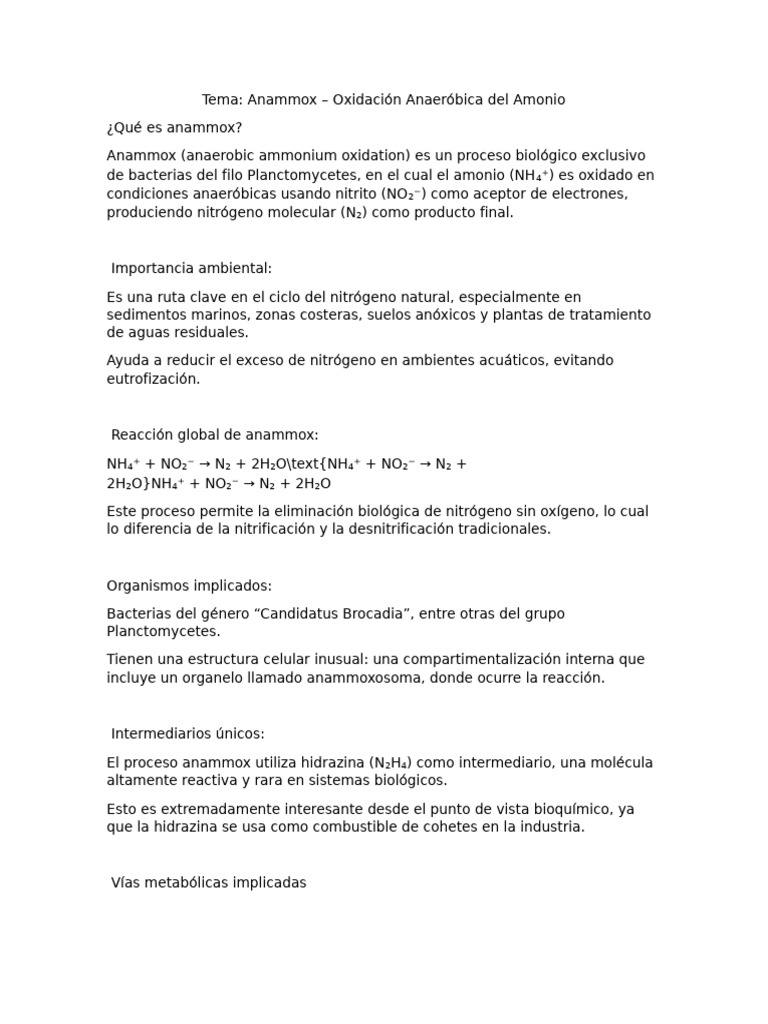 Proceso Anammox en Tratamiento de Aguas | PDF