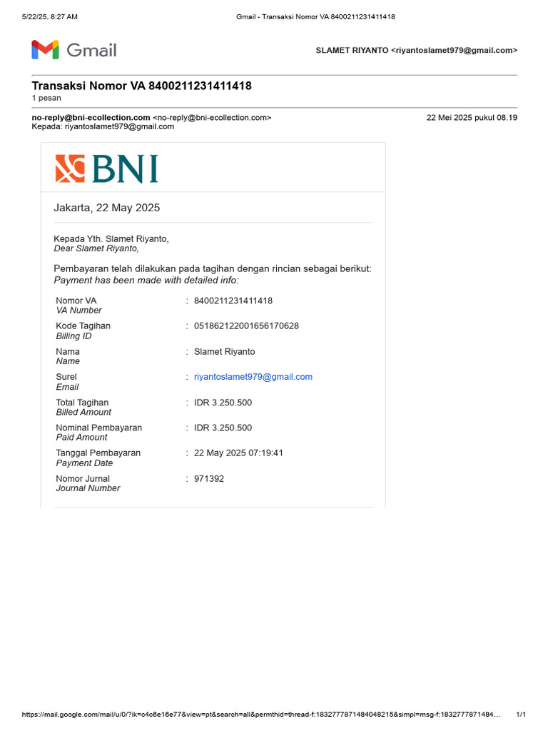 Bukti Pembayaran TA | PDF