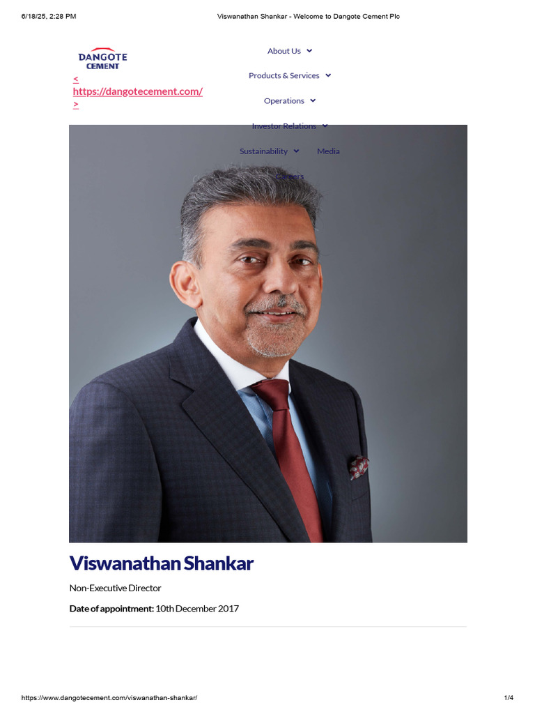 Viswanathan Shankar - Welcome To Dangote Cement PLC | PDF | Economies | Investing