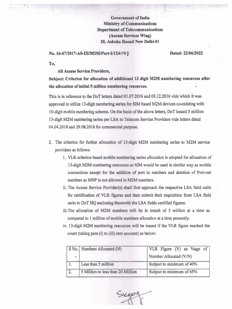 M2M Numbering Resource Allocation Criteria | PDF