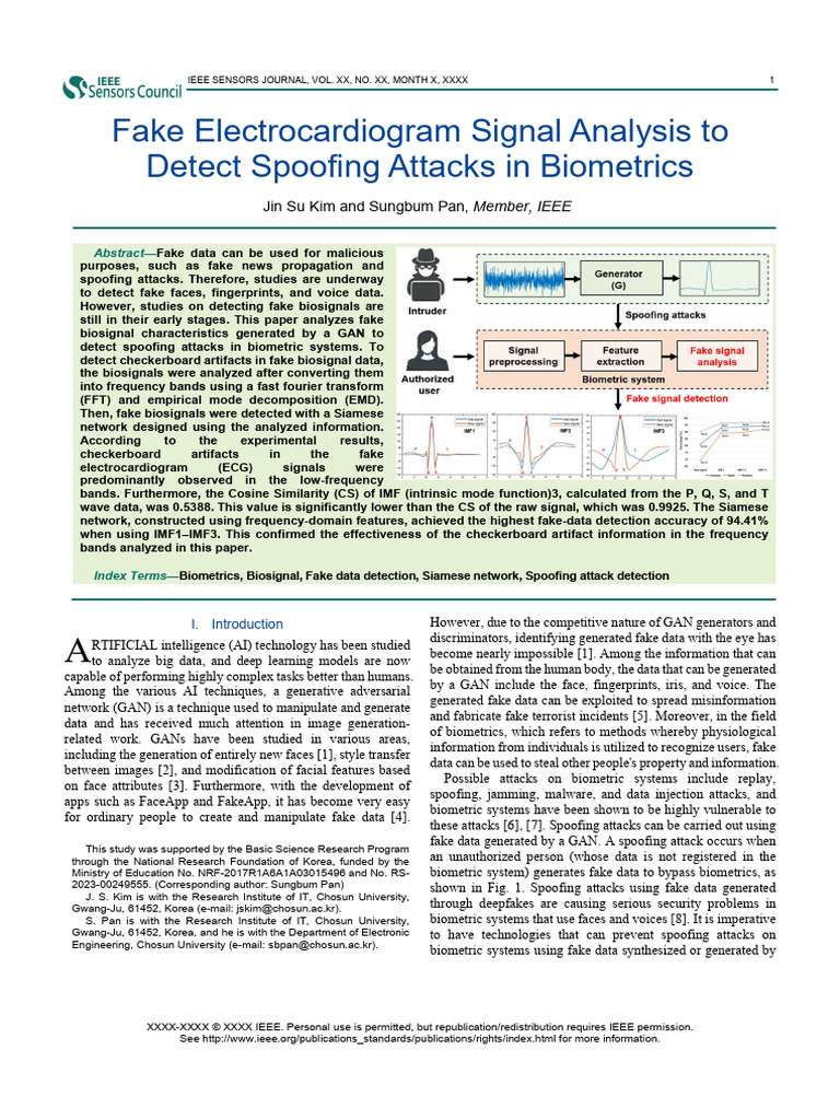 Fake Electrocardiogram Signal Analysis To Detect Spoofing Attacks in Biometrics | PDF | Discrete ...