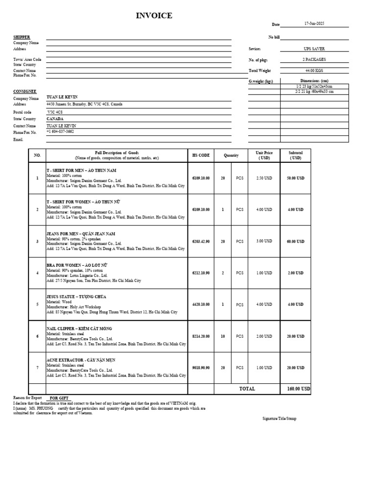 Invoice - Tuan Le Kevin - Ups Saver - June 17 | PDF
