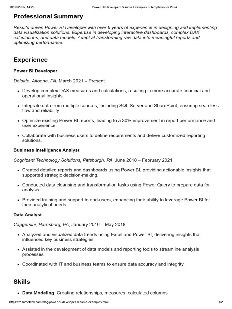 Power BI Developer Resume Overview | PDF | Data Analysis | Microsoft ...