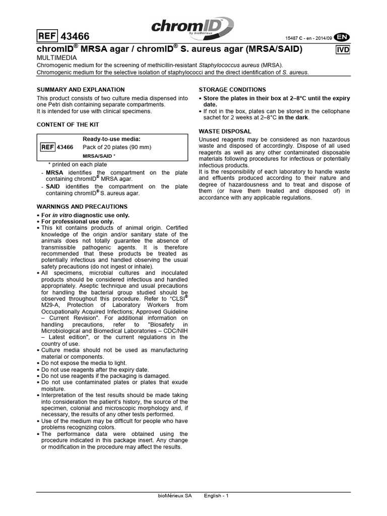 Om Biomerieux Reagents Ot-43466 Package Insert-43466 | PDF ...