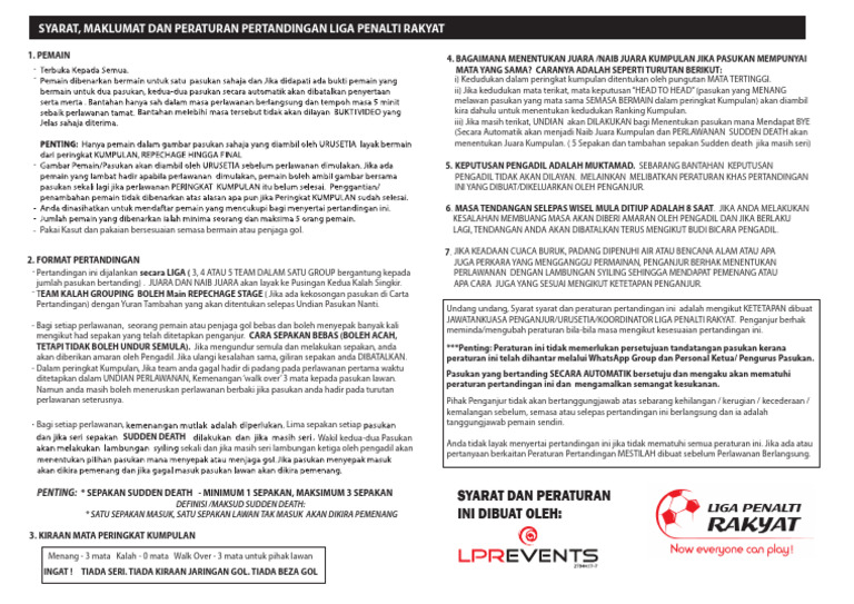 Syarat Dan Peraturan Liga Penalti Rakyat 2025 | PDF