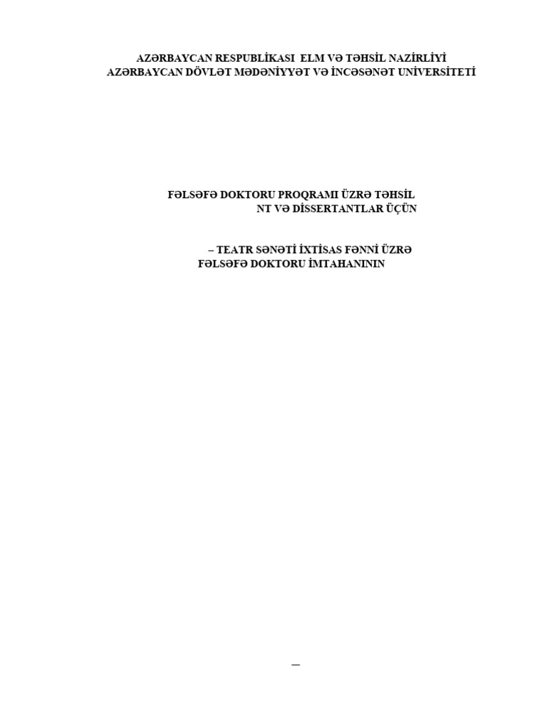 Teatrsunasliq Doktorantura Proqram 2025 | PDF