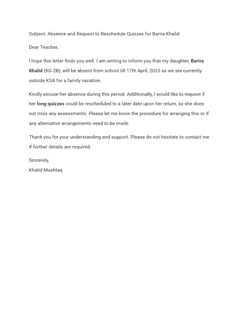 Barira Excuse Letter | PDF